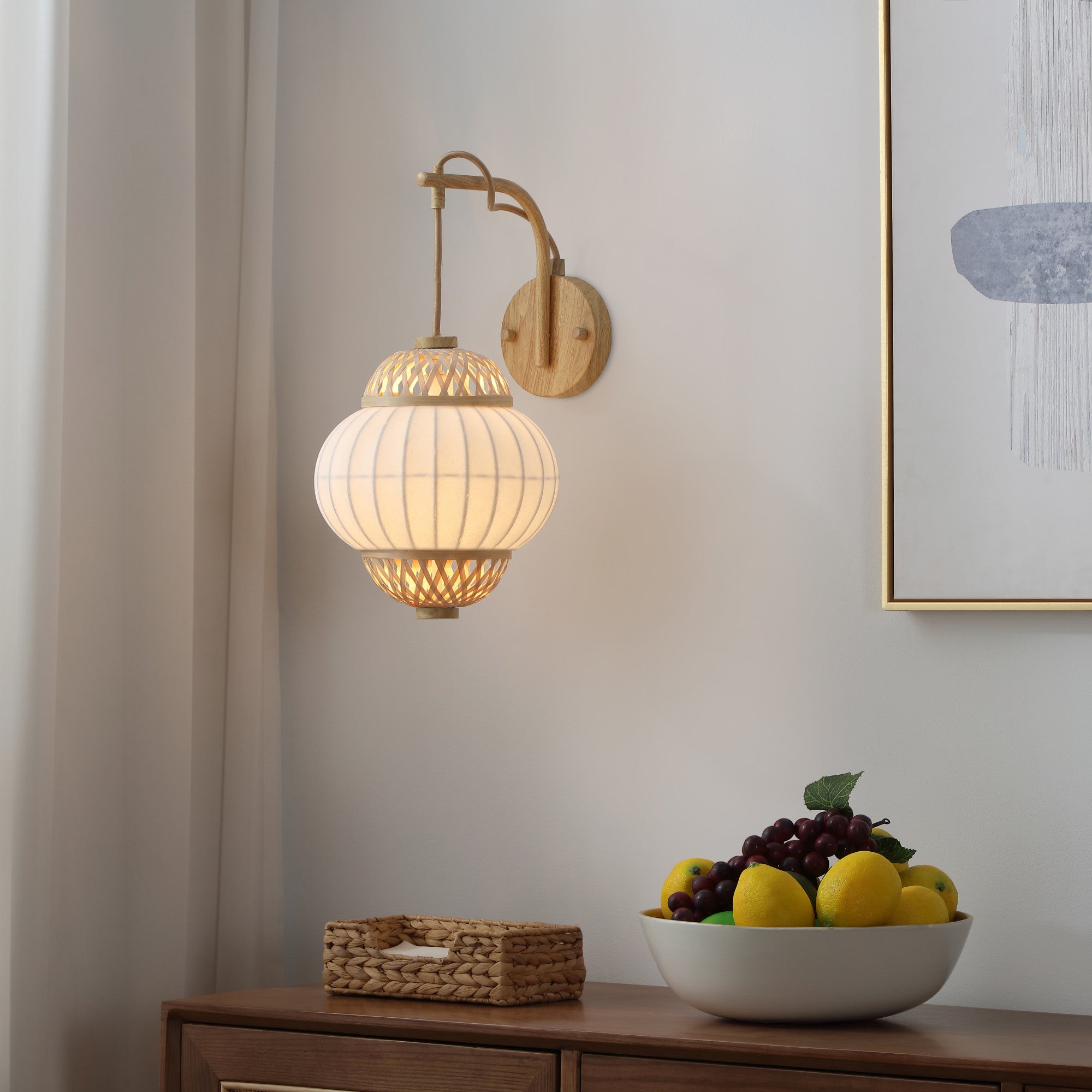 VidaLite Hikari - Japanese Boho-Chic - Wall Sconce With Silk, Bamboo ...
