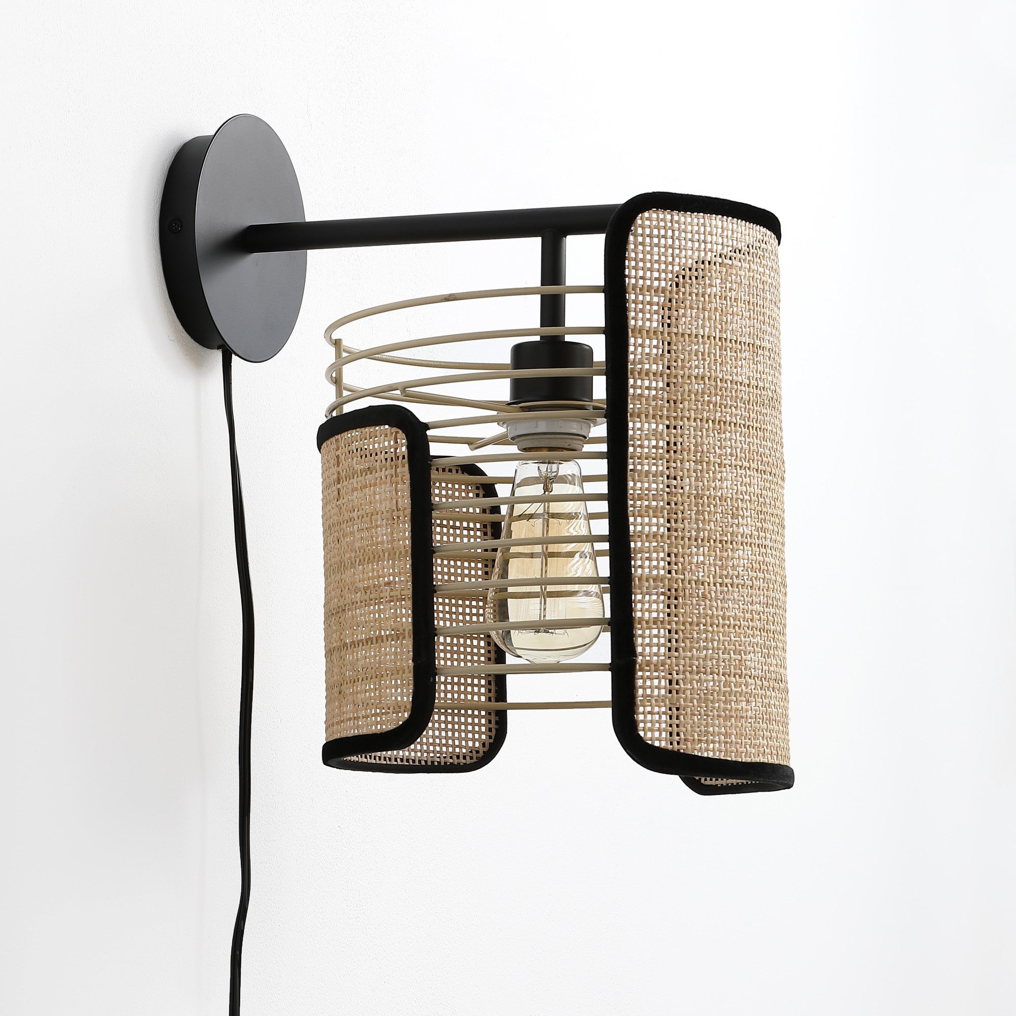 Mazal - Wall Sconce - Glamorous Plug In Wicker and Velvet Lighting for ...